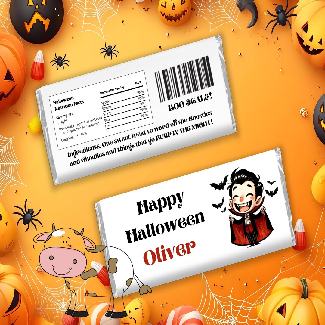 Halloween Chocolate Bar Wrapper, Personalised Spooky Chocolate Bar ...
