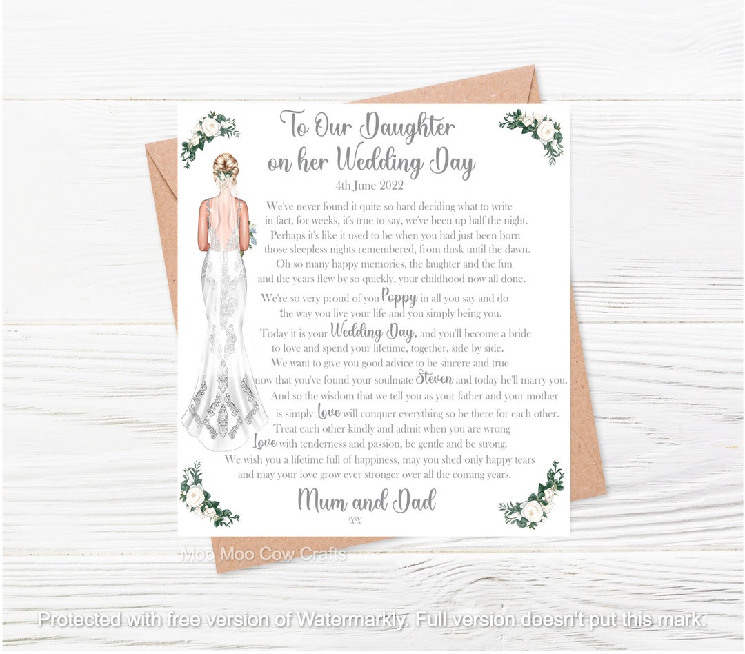 Personalised to Our Daughter Wedding Card: Luxury Sentimental Card With ...