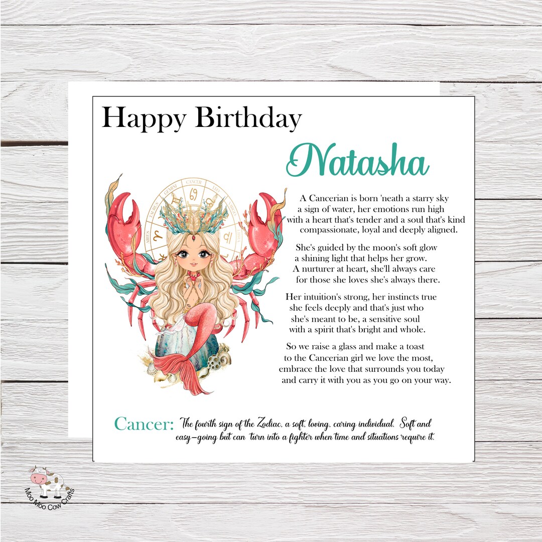 Personalised Cancer Birthday Girl Card, Zodiac Sign Cancer Birthday ...
