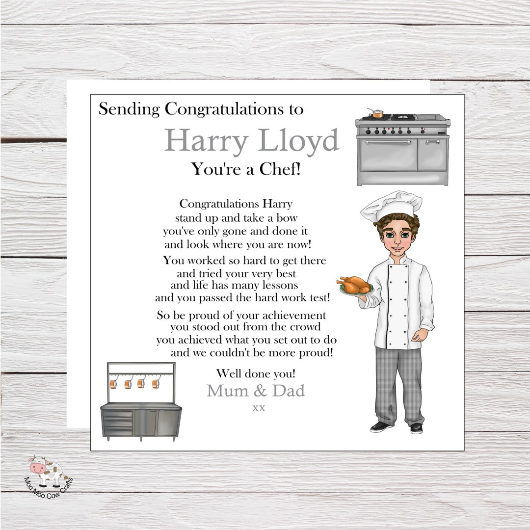 Congratulations to a New Chef Card, Newly Qualified Male Chef for Son ...