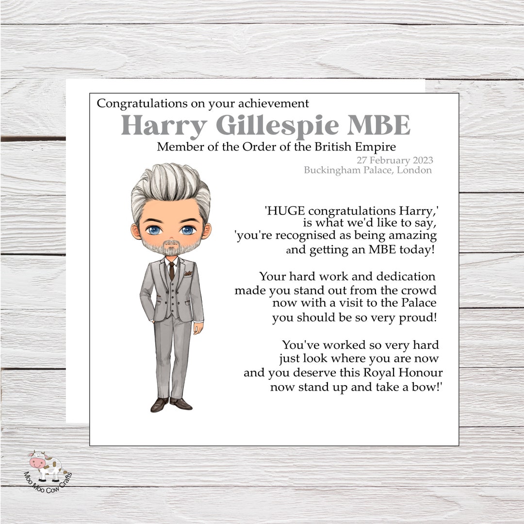Large Congratulations OBE Card for a Man, Kings Honours List Card, MBE ...