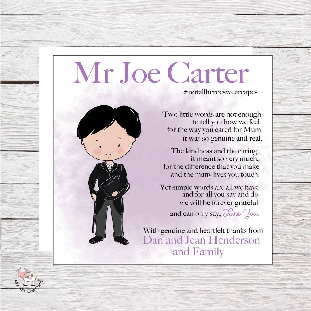 Thank You Funeral Director Card, Thank You Card, Thank You Card for ...