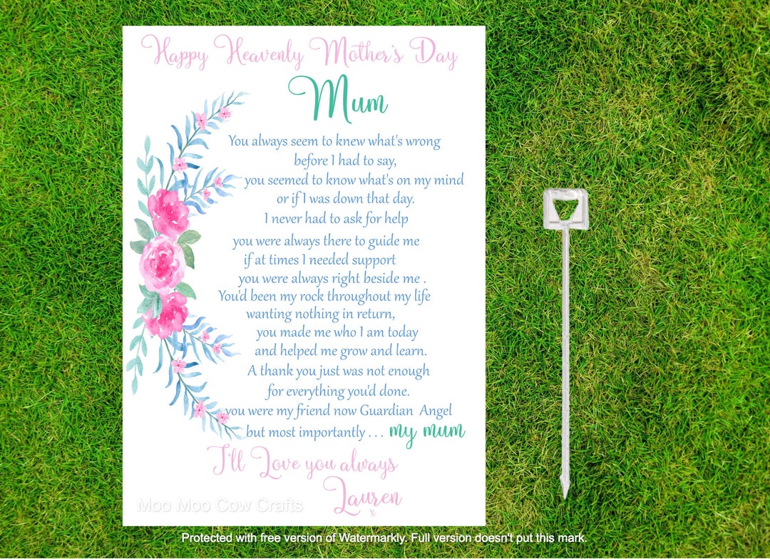 Personalised Mothers Day Memorial Grave Card, Heavenly Mother's Day ...