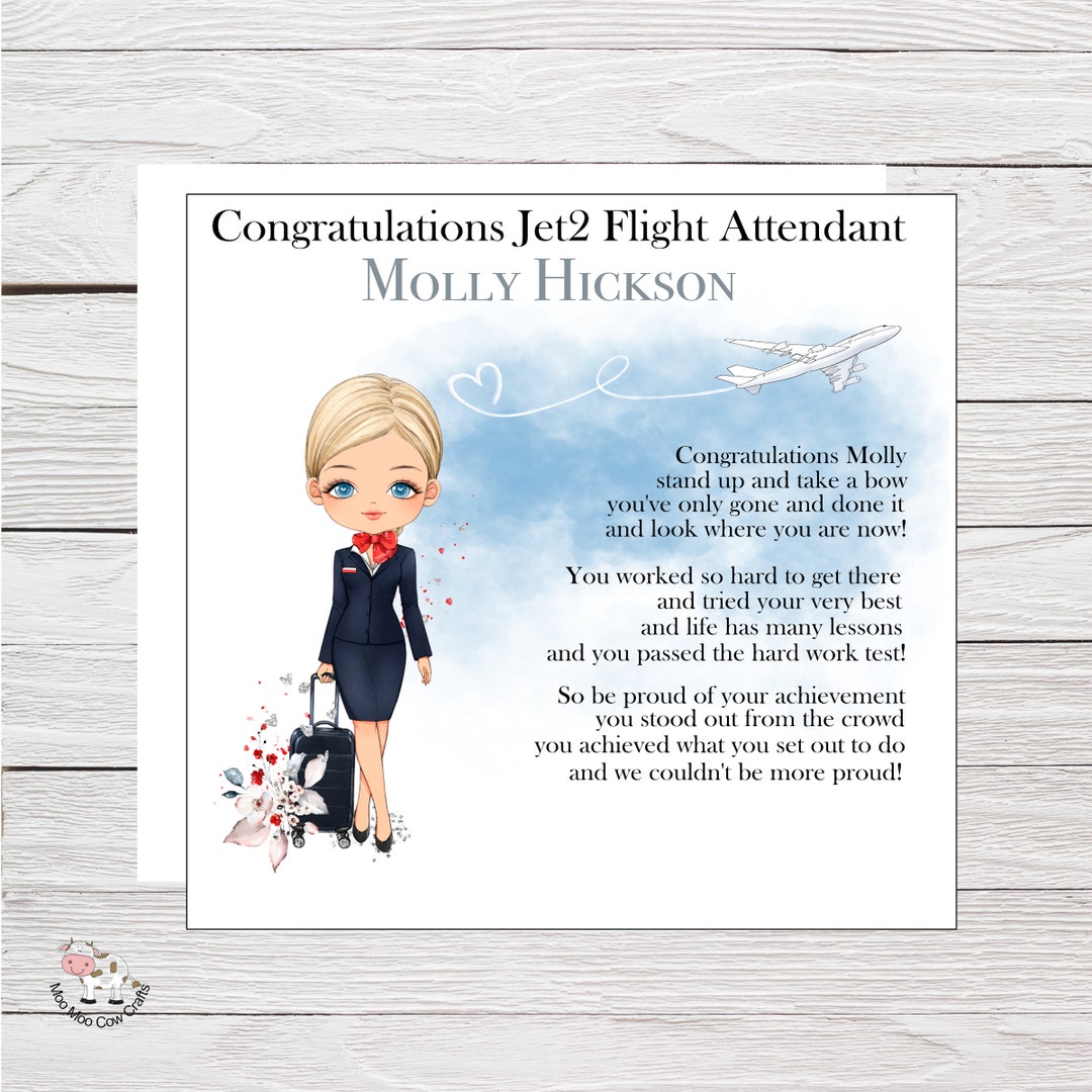 Personalised JET2 Flight Attendant Congratulations Card - Etsy