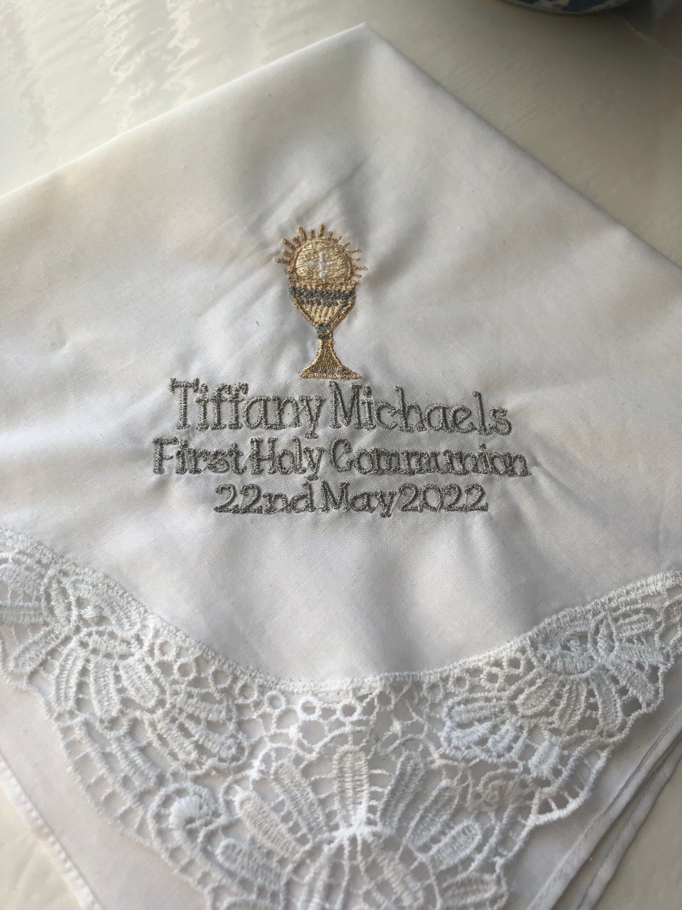 First Holy Communion Lace Handkerchief With Card 1st | Etsy