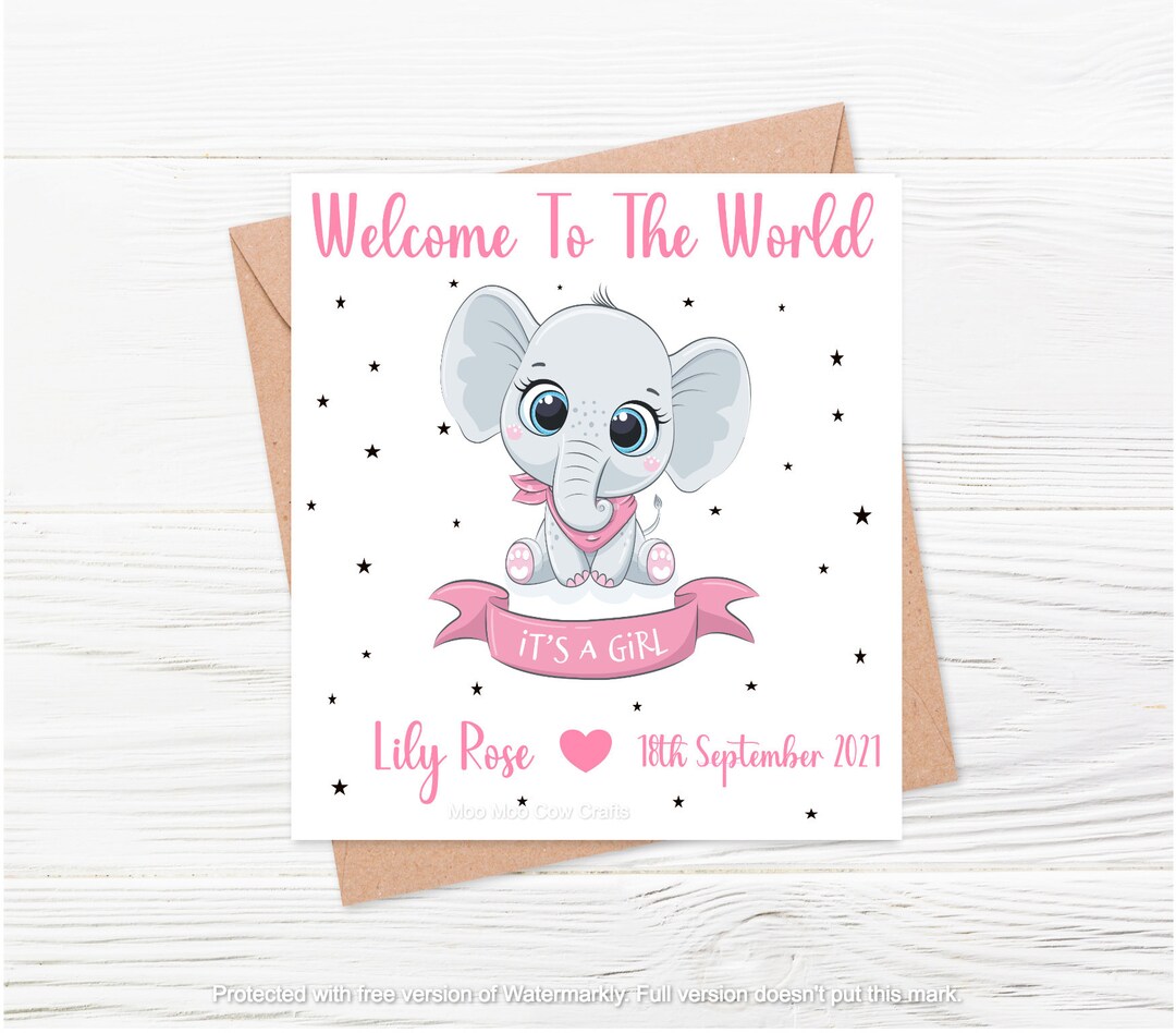 Cute Baby Elephant Card, Personalised New Baby Card, New Baby ...