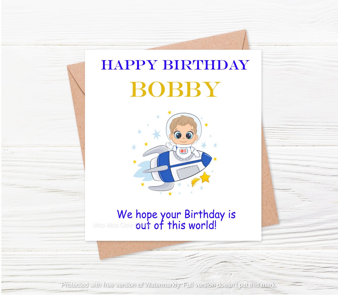 Personalised Happy Birthday Card, Space Theme Birthday Card for Little ...