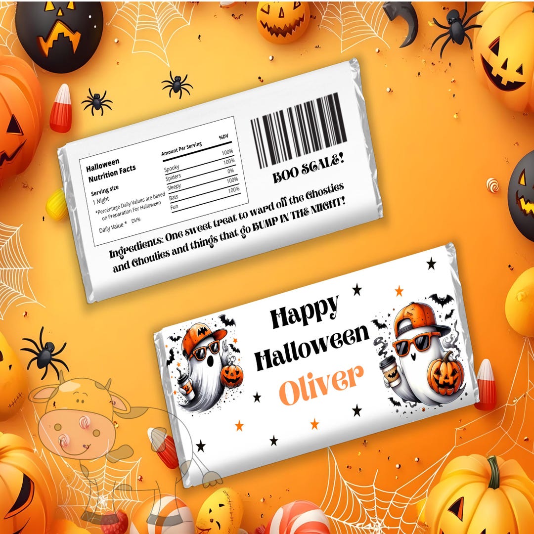 Halloween Chocolate Bar Wrapper, Personalised Spooky Chocolate Bar ...