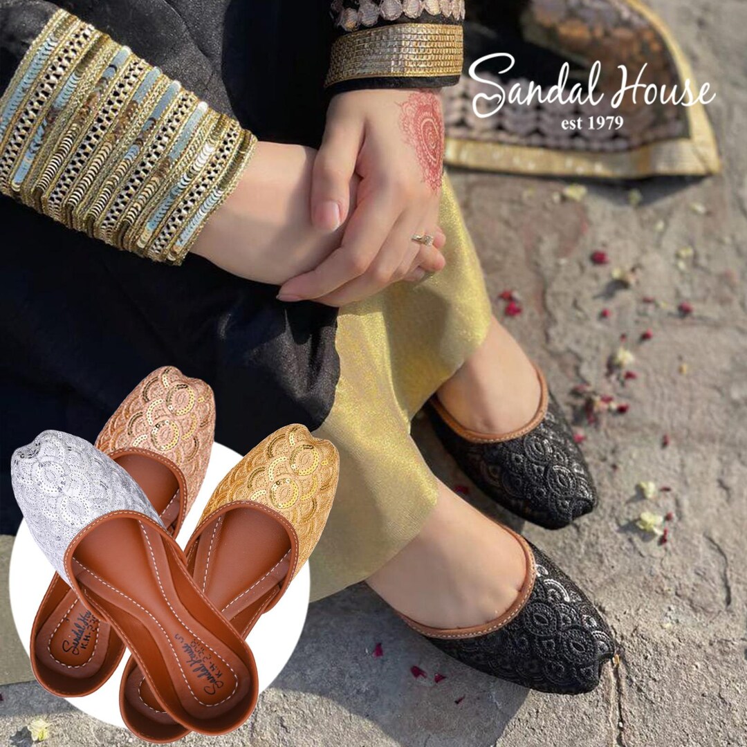 Handmade Ladies Pakistani Indian Khusa Sandal | Sequins Design Punjabi ...