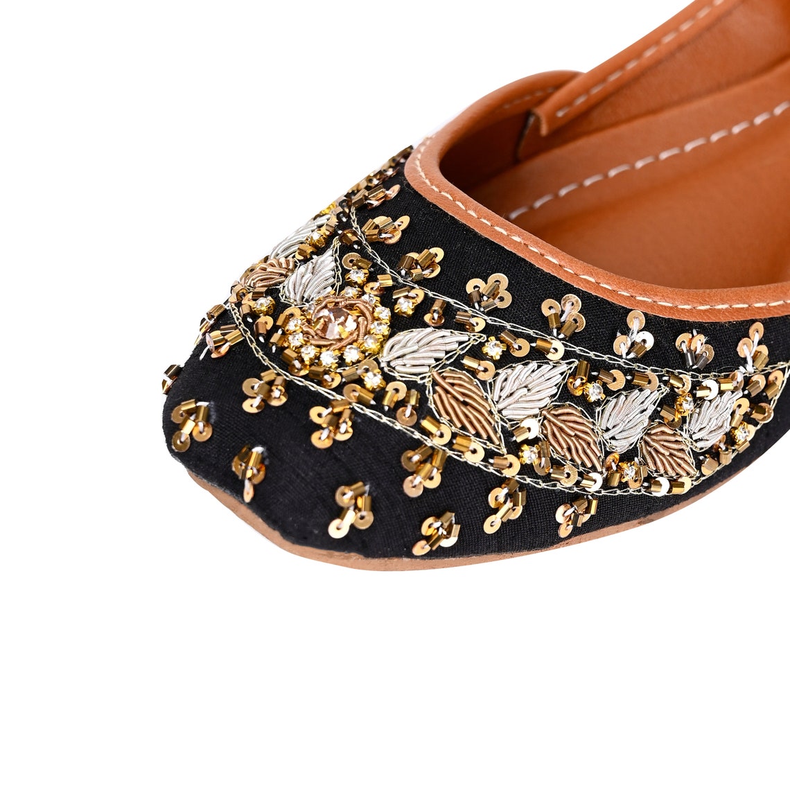 Handcrafted Womens Indian Flat Sequin Khussa Shoes | Cushioned Punjabi ...