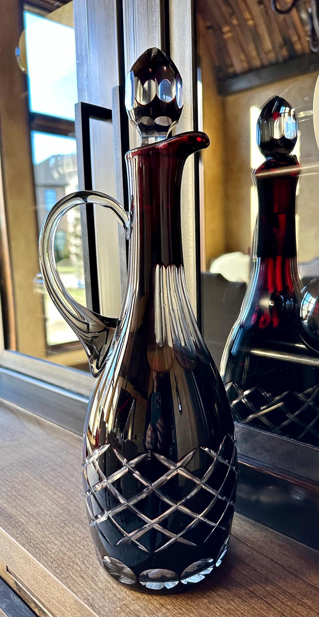 RED CRYSTAL DECANTER: Vintage Bohemian Ruby Red Cut to Clear Crystal ...