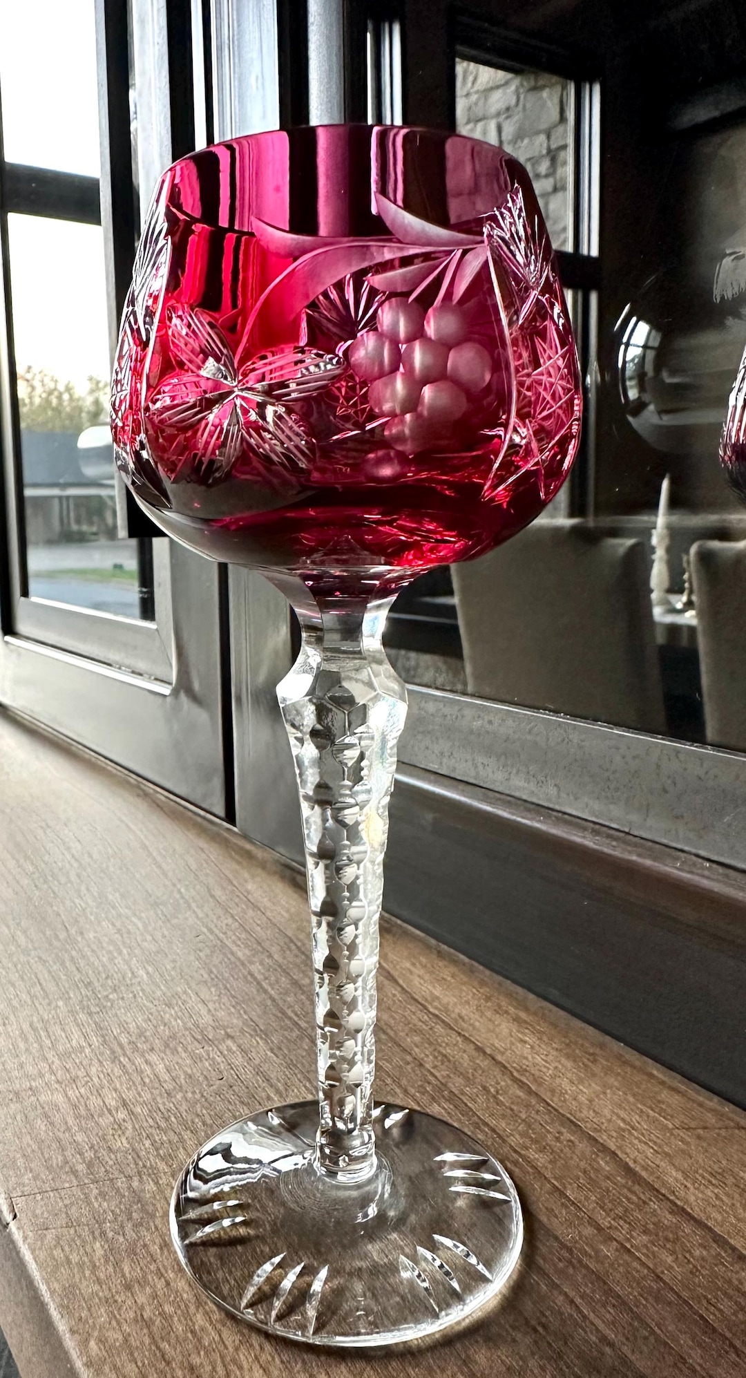 RED CRYSTAL GLASS: Vintage Cranberry Red Cut to Clear Crystal Wine ...