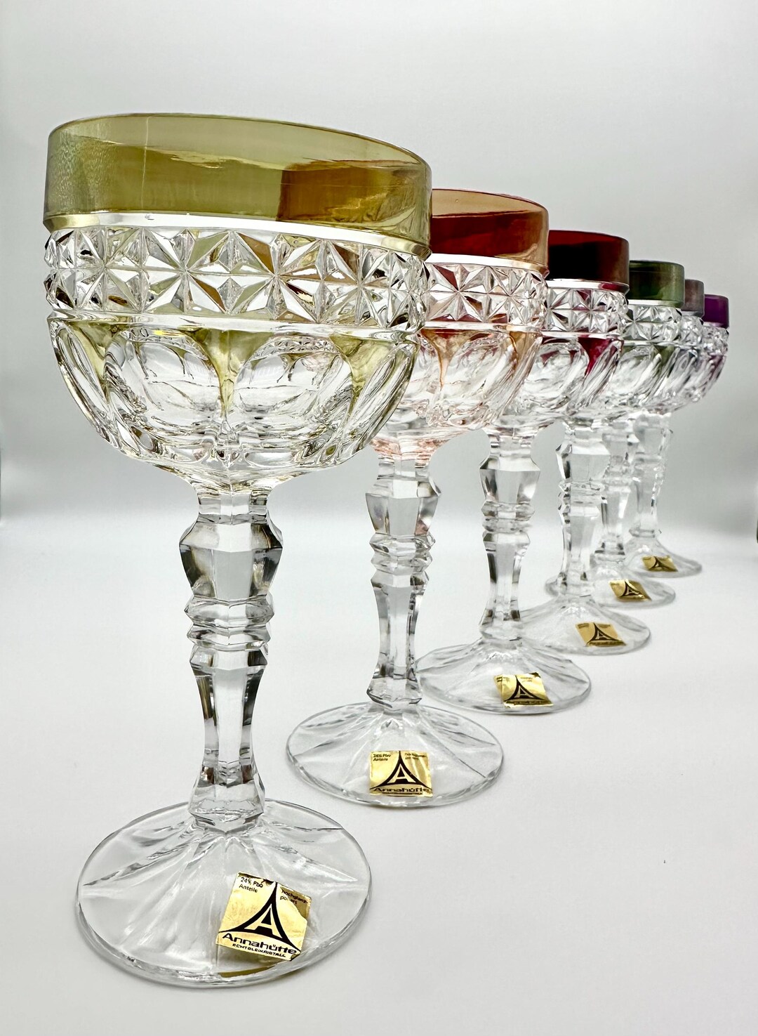 VINTAGE CRYSTAL GLASSES: Multi-color Set of 6 Crystal Wine Goblets by ...