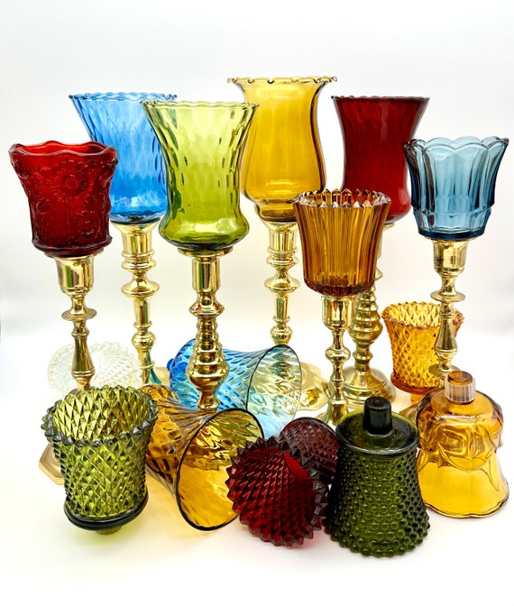 Colored glass candle holders store