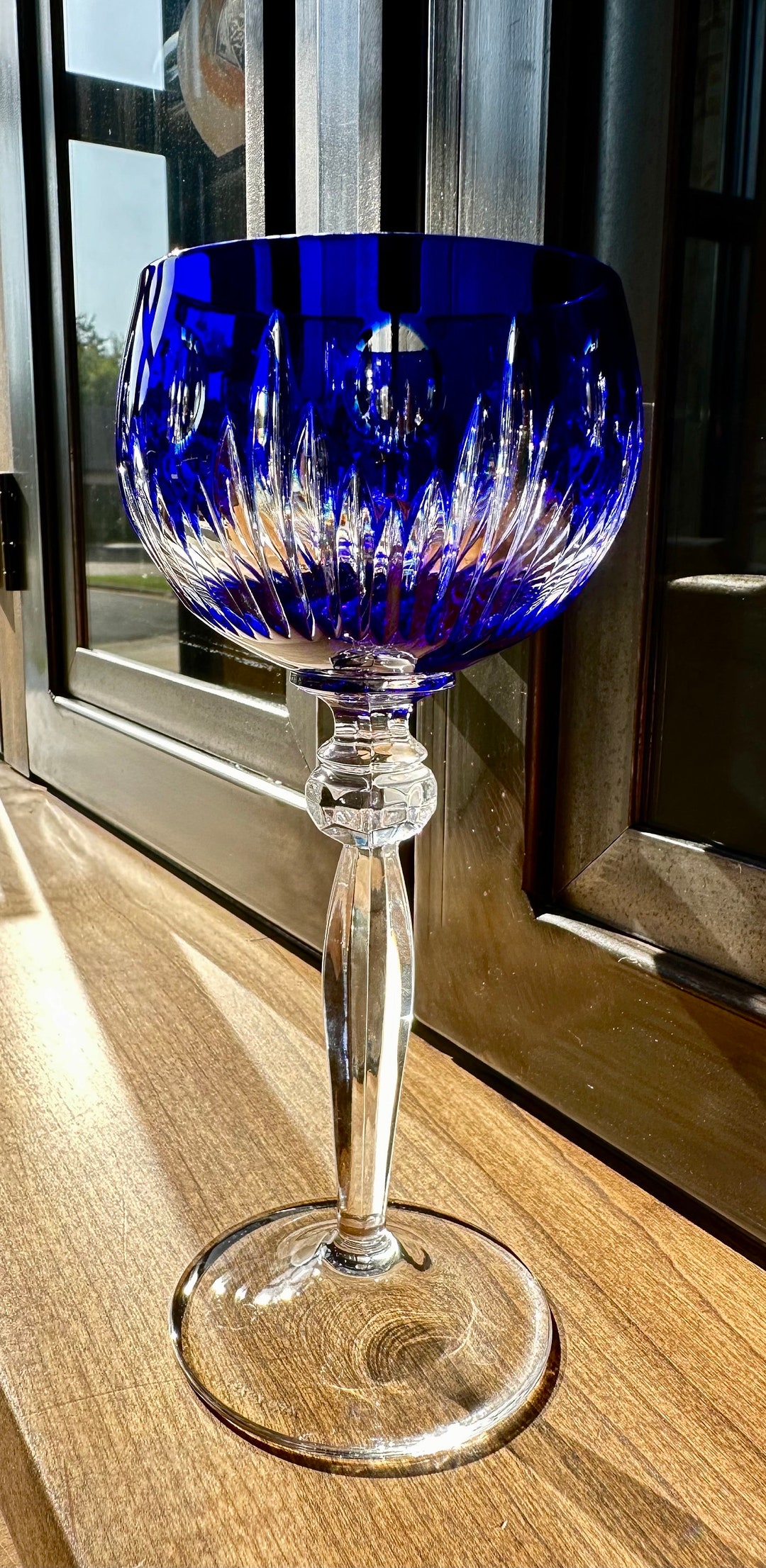BLUE CRYSTAL GLASS: Vintage Lenox Cobalt Blue Cut to Clear Wine Glass ...