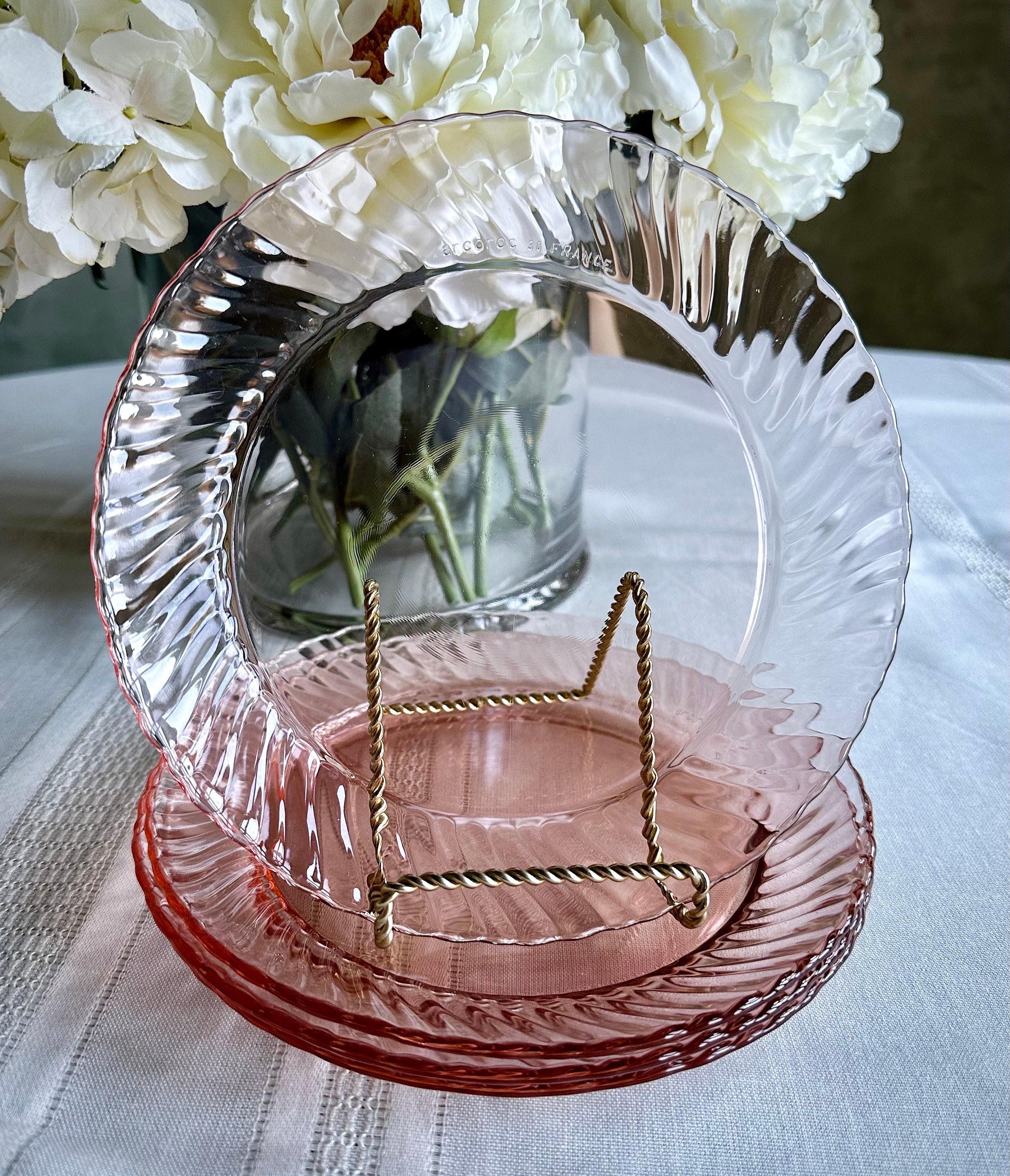 VINTAGE PINK TABLEWARE: Arcoroc / Luminarc France "rosaline" Pink Swirl ...