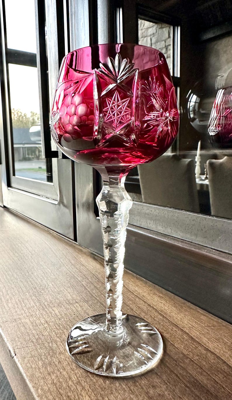 RED CRYSTAL GLASS: Vintage Cranberry Red Cut to Clear Crystal Wine ...