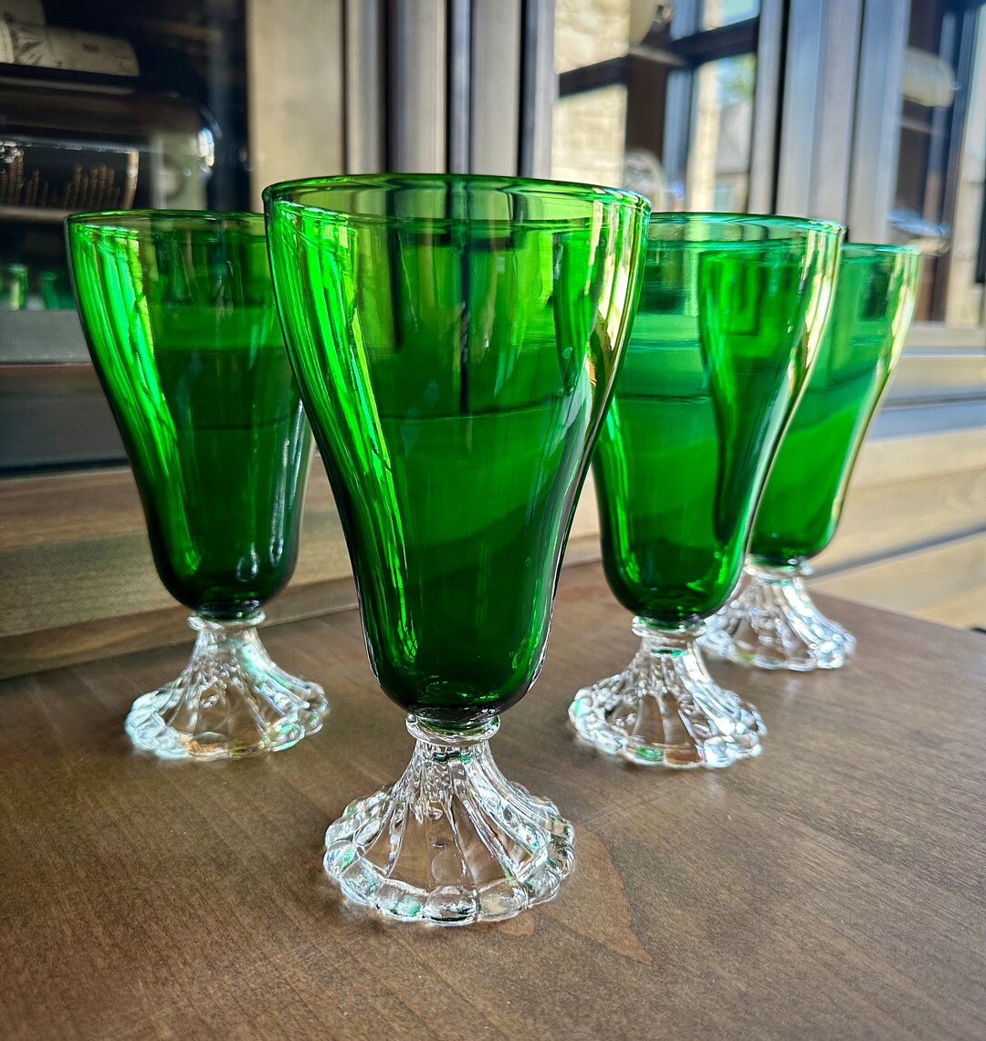 Vintage Green Glasses Anchor Hocking Burple Inspiration Green Footed Tumblers Craft Cocktail