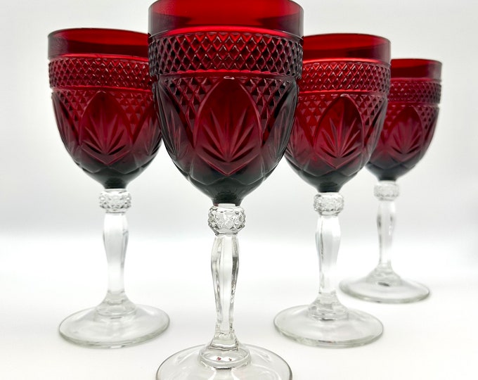 Venetian Ruby Red Wine Glasses Set of 5 - Etsy
