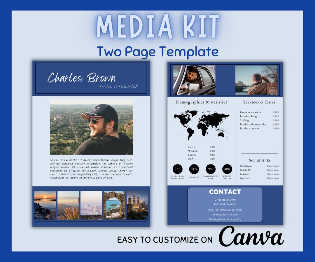 MEDIA KIT Template Canva, Press Kit, Male Influencer Micro Influencers, Social Media Press Kit ...