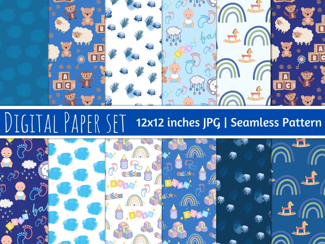 Baby Boy Digital Papers Seamless Pattern JPG Instant Download Set of 12 ...