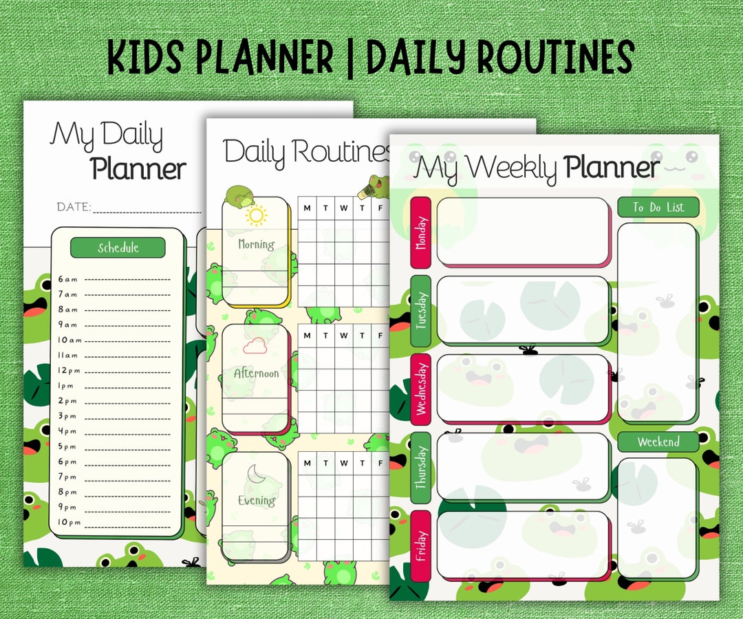 Kids Planner Daily Weekly Routines Schedule Children Student Printable ...