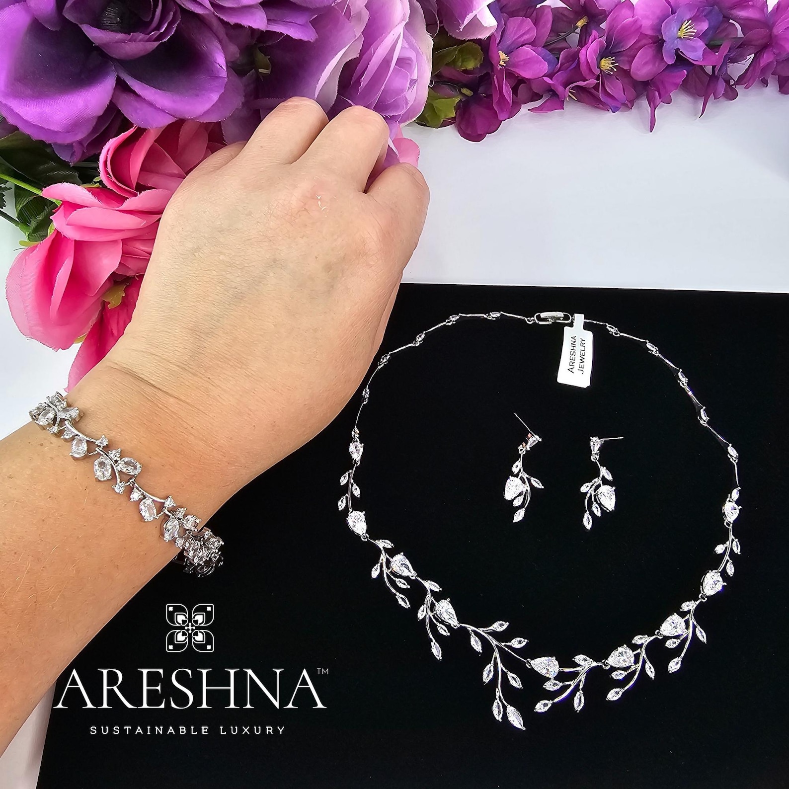 THE VIVIAN • Mother of the Bride Leaf Jewelry Set: Diamond and ...