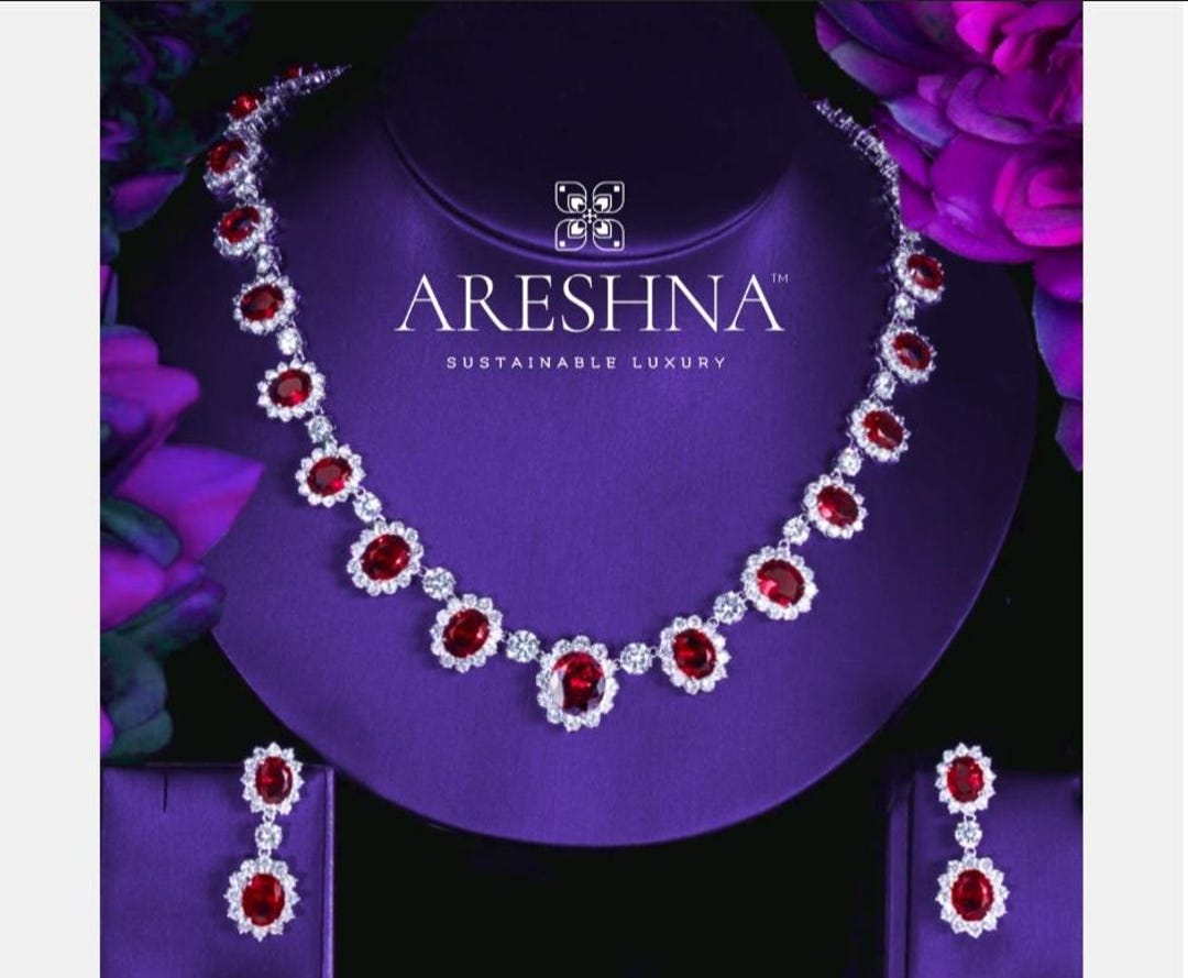 Ruby Red Jewelry Set Necklace and Earrings Wedding Necklace Crystal ...