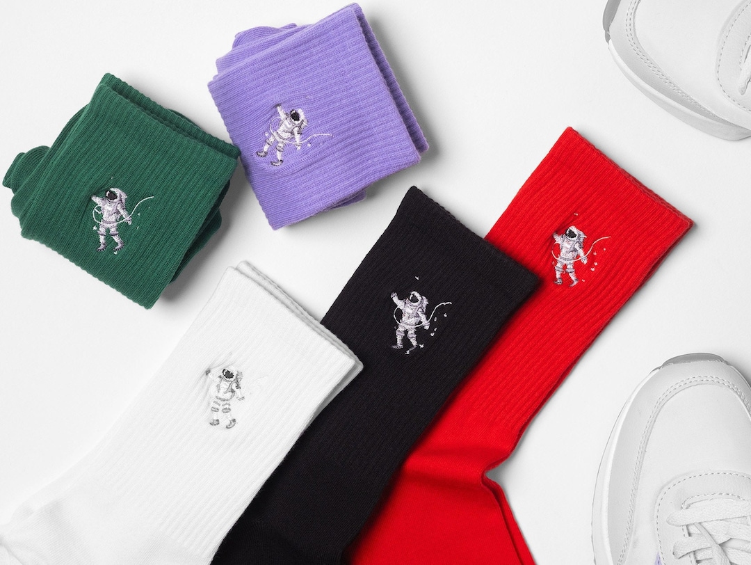 Astronaut Embroidered Socks - UK Cute Unisex Crew Sock | Made to Order ...