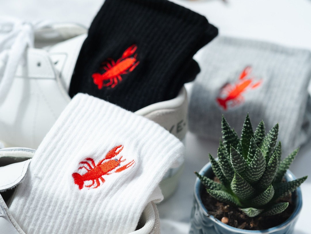 Lobster Socks - Embroidered Unisex Crew Sock | UK Made to Order Happy ...