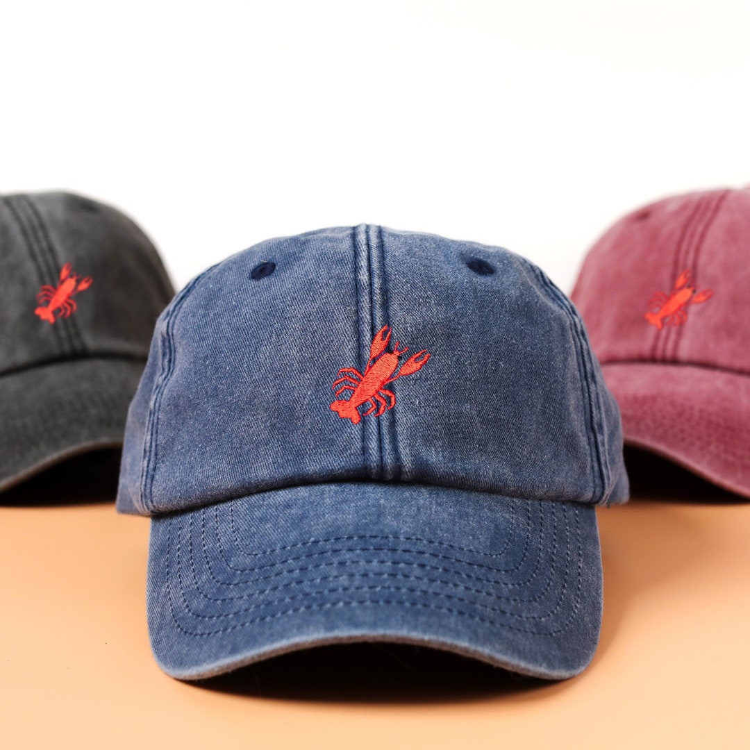 Embroidered Lobster Cap: Vintage Washed Cotton Baseball Hat - Etsy