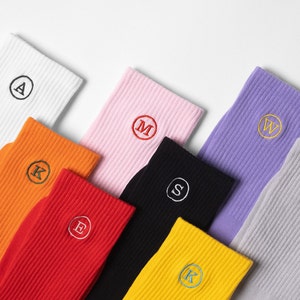 Embroidered Initial Socks: Custom Letter Cotton Crew Socks - Etsy