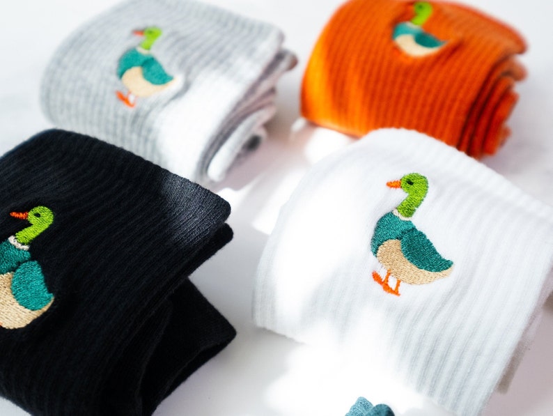 Duck Socks Uk Embroidery Cute Unisex Crew Sock Made To Etsy Uk