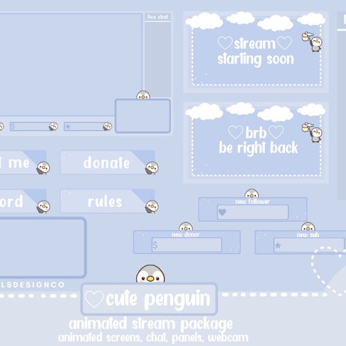 ANIMATED Cute Twitch Stream Package Cute Penguin / Aesthetic - Etsy