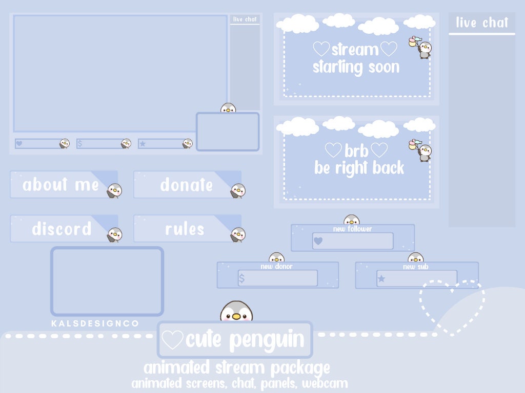 ANIMATED Cute Twitch Stream Package Cute Penguin / Aesthetic / Custom ...