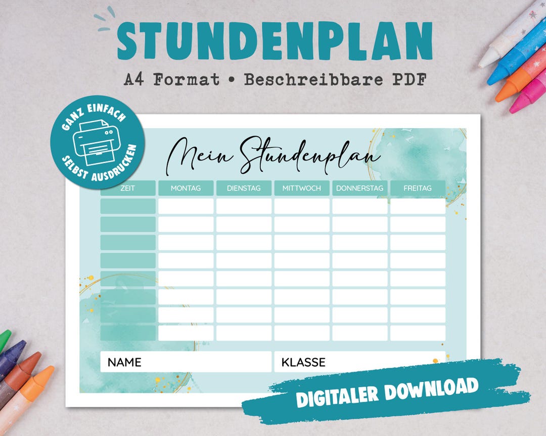 A4 Timetable to Print | Writable PDF | Digital DOWNLOAD | Children ...