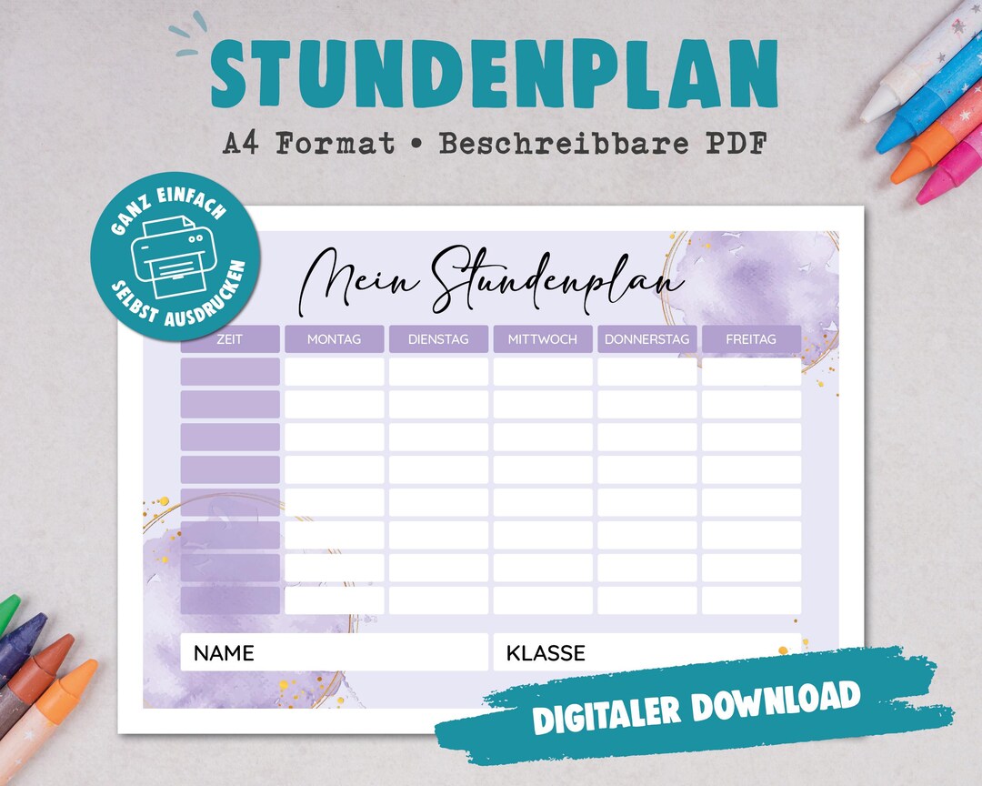A4 Timetable to Print | Writable PDF | Digital DOWNLOAD | Children ...