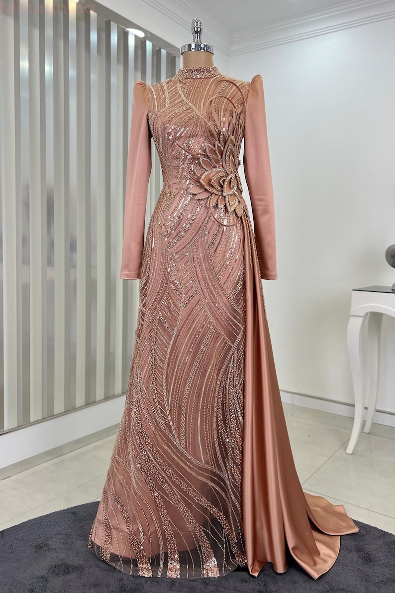 Elegant Floor-length Evening Gown With Intricate Embroidery and Floral ...