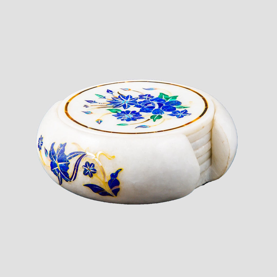 White Marble Plate and Coaster, Marble Coaster With Holder, Handmade ...