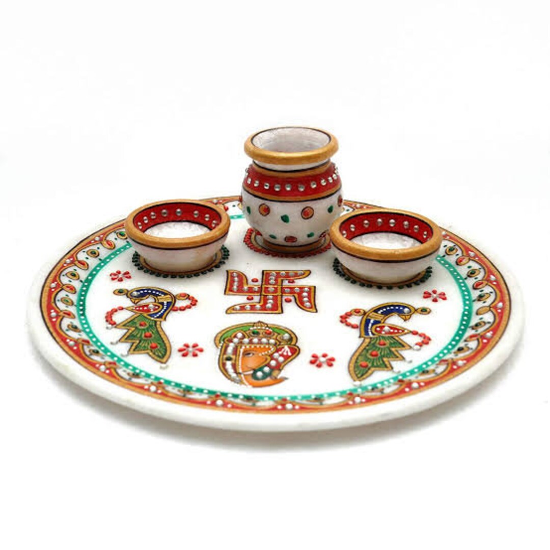 8 Inch Marble Puja Thali for Aarti, Handicraft Home Decor Unique Puja ...