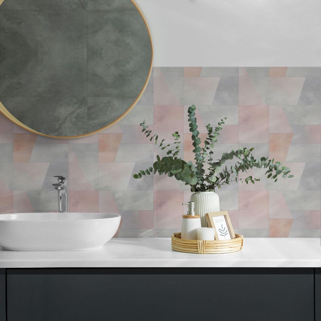 Geometry in Pastels PVC Wall Tiles, Creamy Tile Stickers, Peel and ...