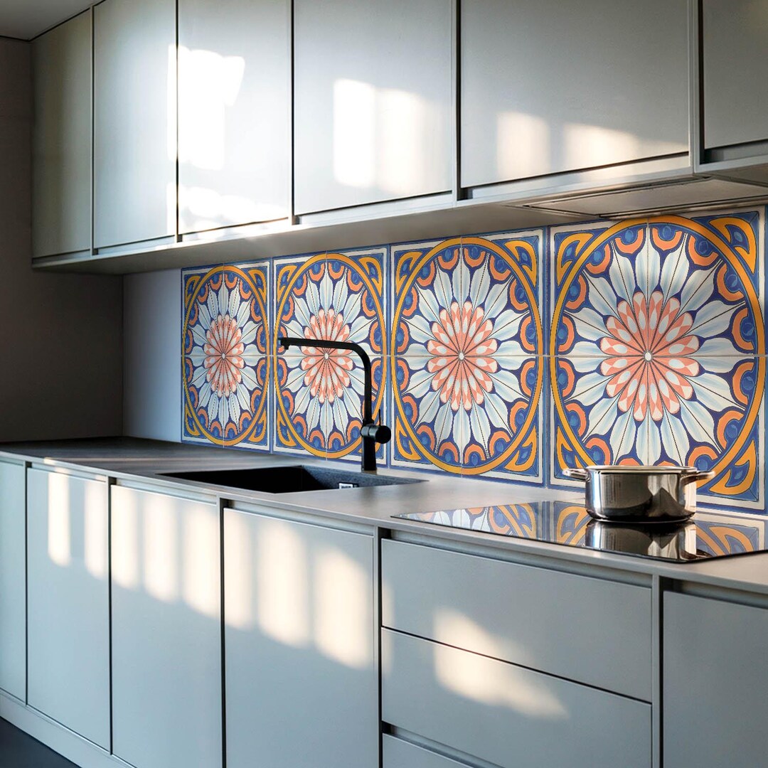 Floral With Details Panel Stickers, Blue Peel and Stick Panels ...