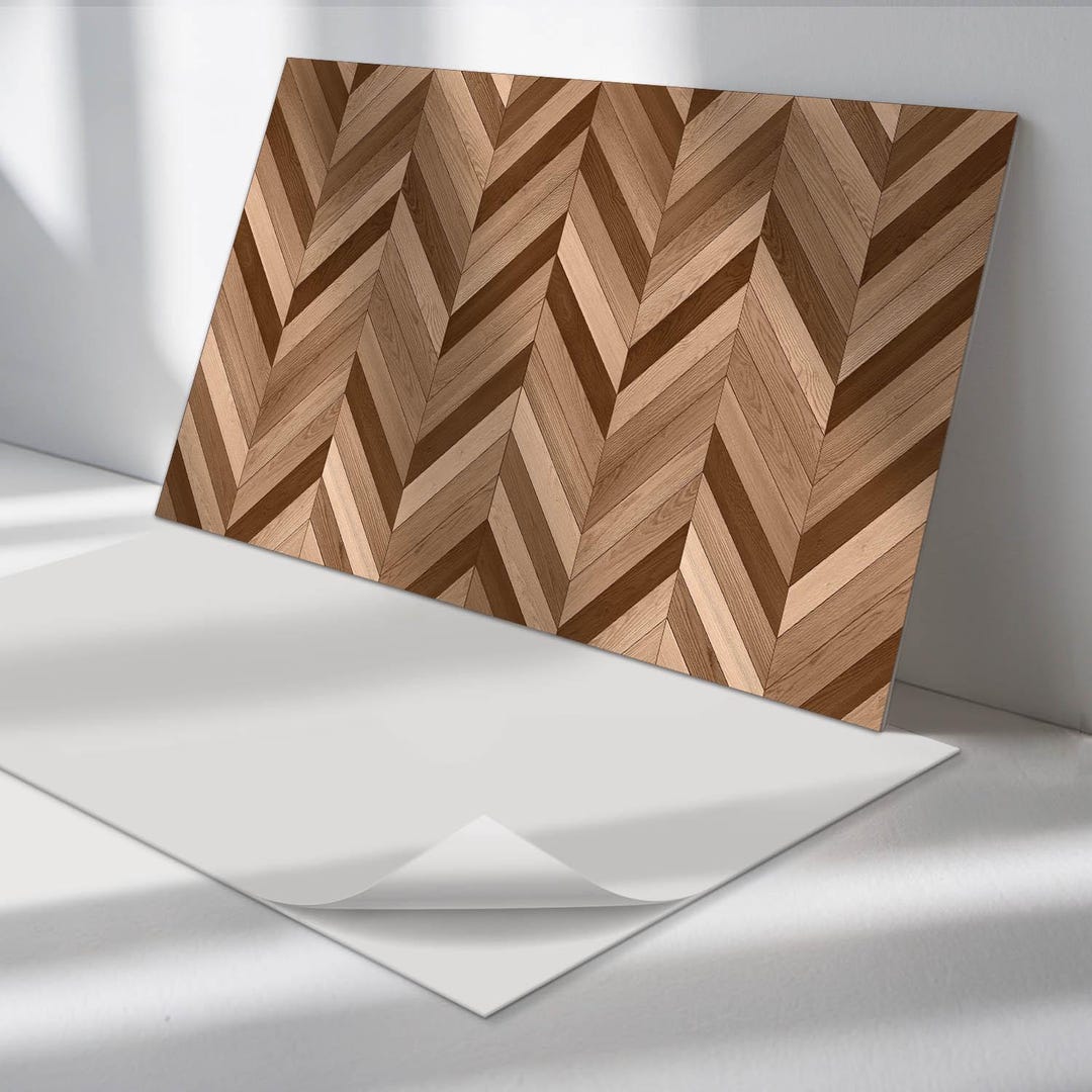 Wood Herringbone Panel Stickers, Brown Peel and Stick Panels ...