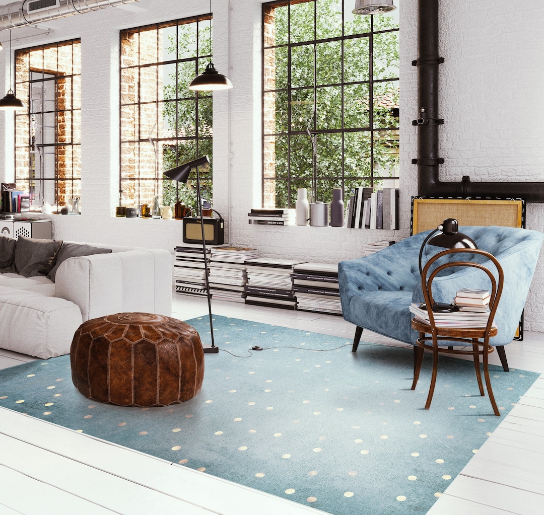 Shiny Azure Vinyl Mat, Retro PVC Rug, Modern Linoleum Carpet, Patterned ...