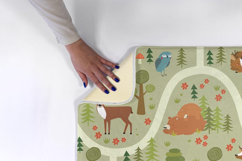 Animals in the Forest Soft Kids Rug, Green Kids Decorations, Children's ...