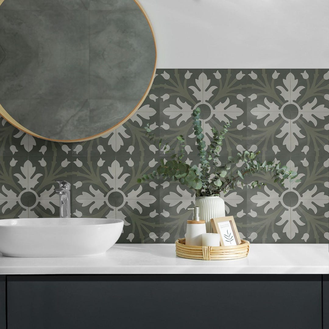 Plant Pattern on Tiles PVC Wall Tiles, Green Tile Stickers, Self ...