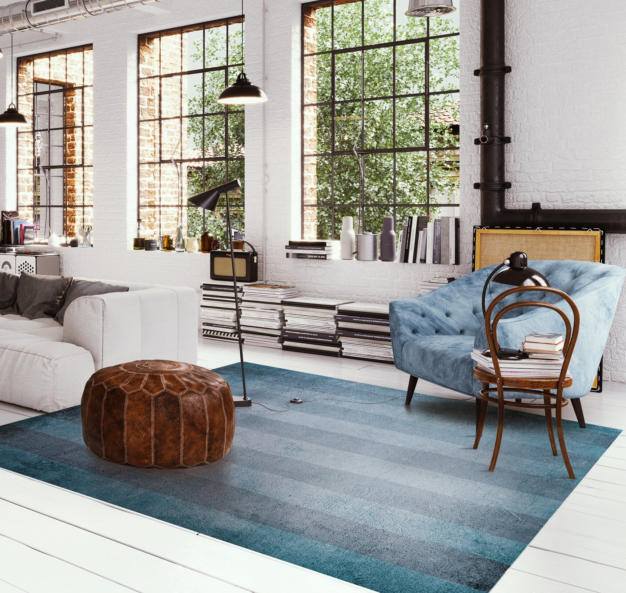 Shiny Azure Stripes Vinyl Mat, Floor Home Decor, Modern Vinyl Mat ...