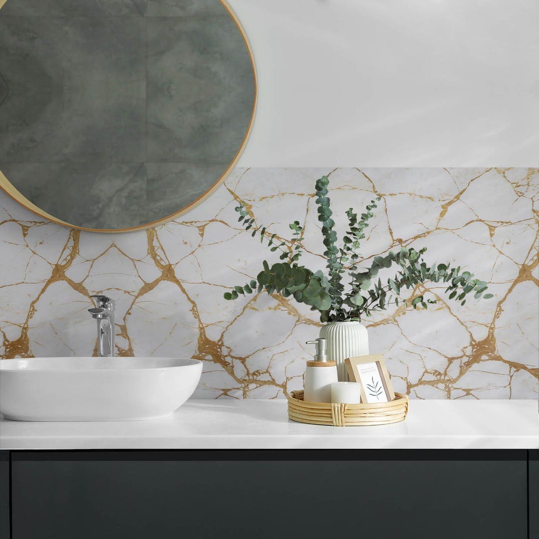 Elegant Marble With Veins Panel Stickers, White Peel and Stick Panels ...