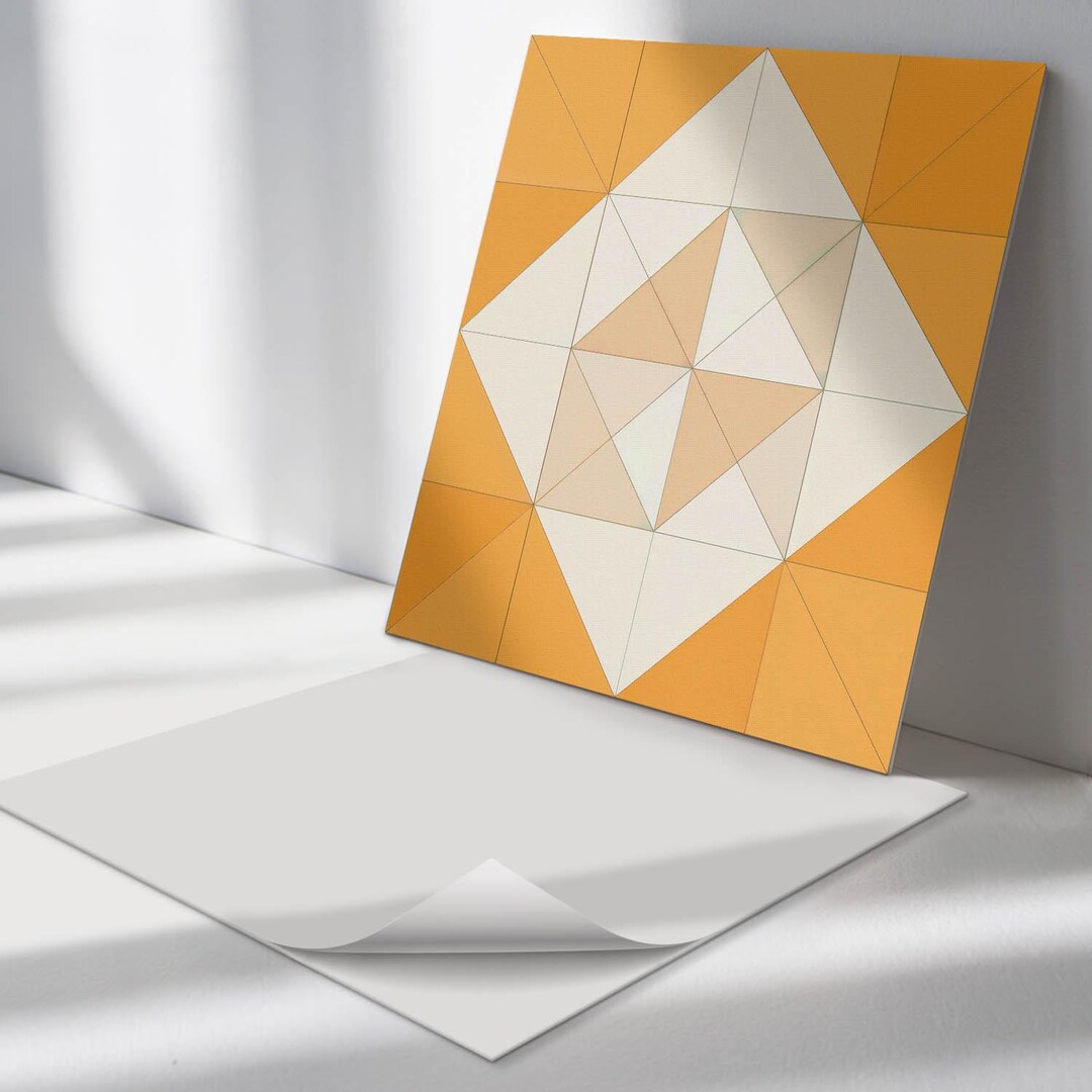 Geometric Diamond Pattern PVC Wall Tiles, Orange Tile Stickers, Peel ...