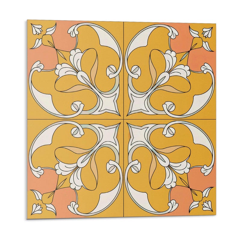 Floral Pattern in Symmetry Tile Stickers, Yellow Self Adhesive Tiles ...